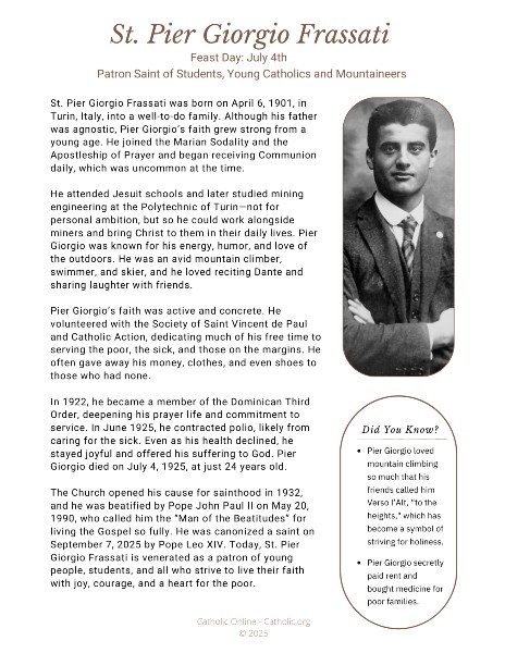 St. Pier Giorgio Frassati Bio (FREE PDF) | Catholic Online Learning ...